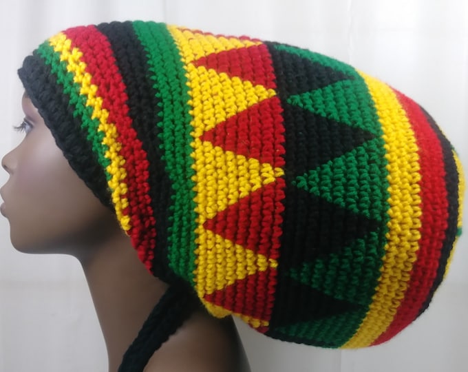 Rasta Dreadlock Crown, Reggae Dreadlock Beanie, Large Crochet Tam Hat ...