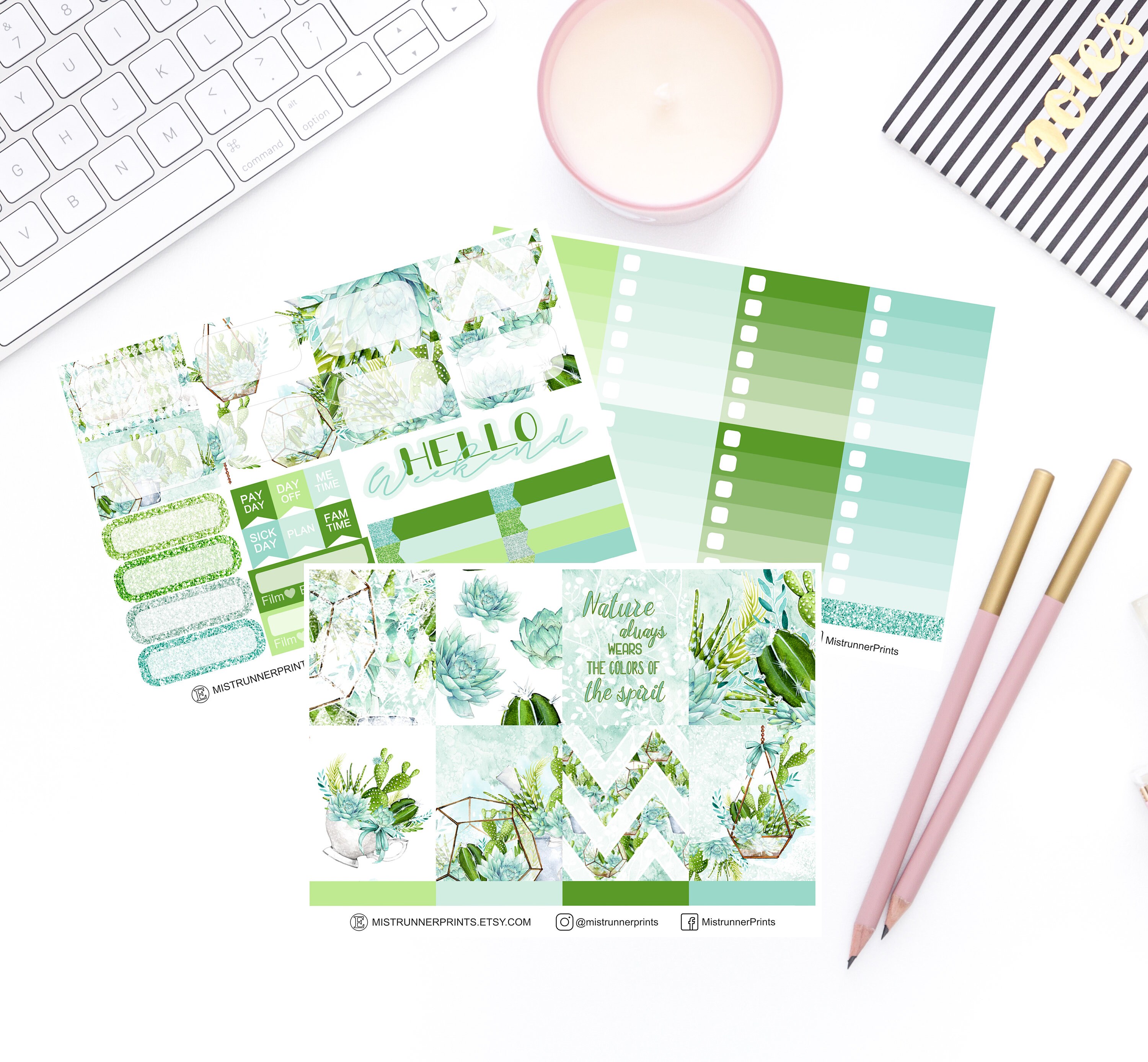 Weekly Planner Kit Green Plants Sticker Spring Succulents Vertical ...
