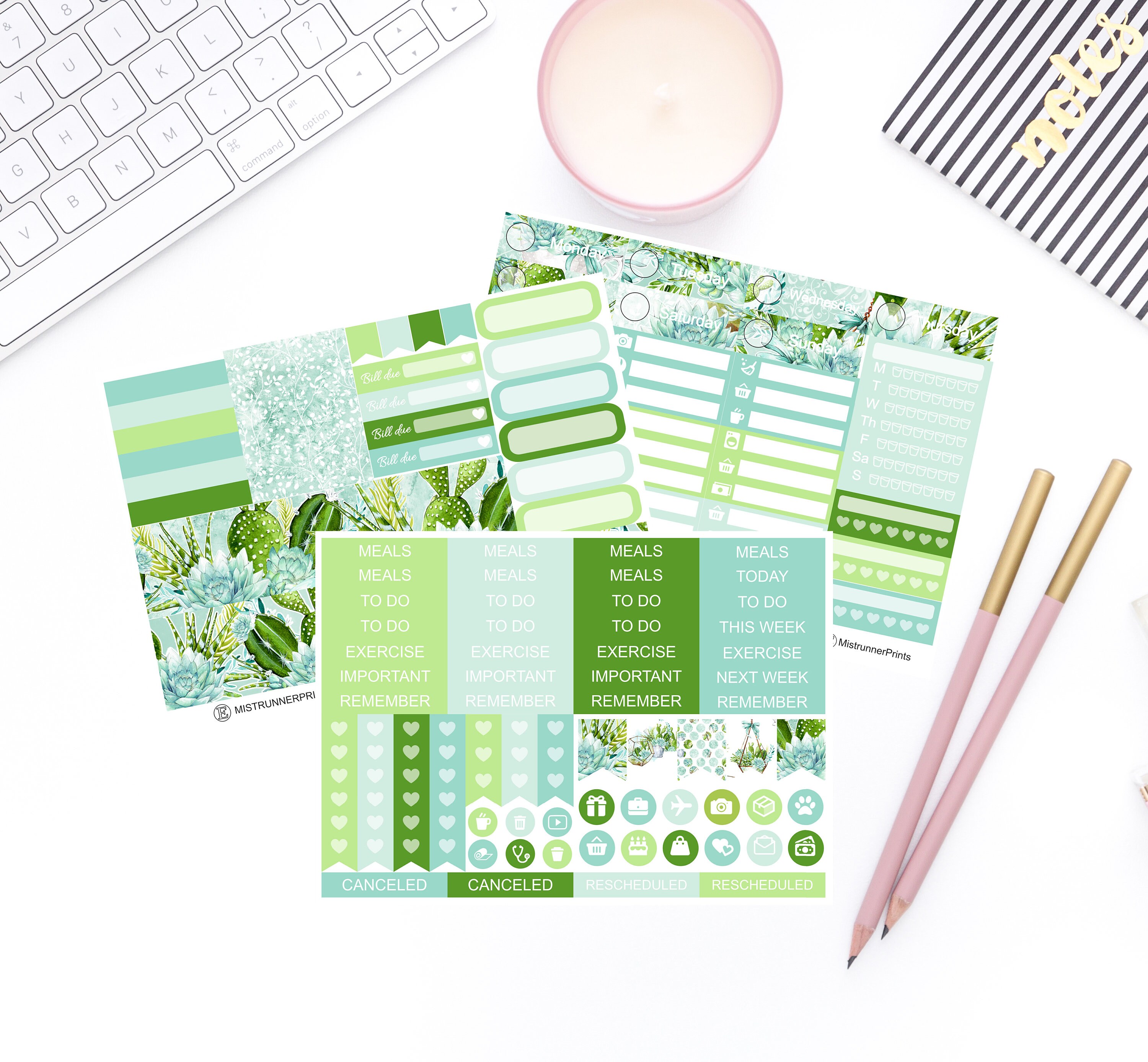 Weekly Planner Kit Green Plants Sticker Spring Succulents Vertical ...