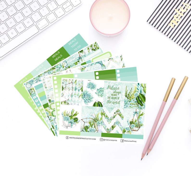 Weekly Planner Kit Green Plants Sticker Spring Succulents Vertical ...