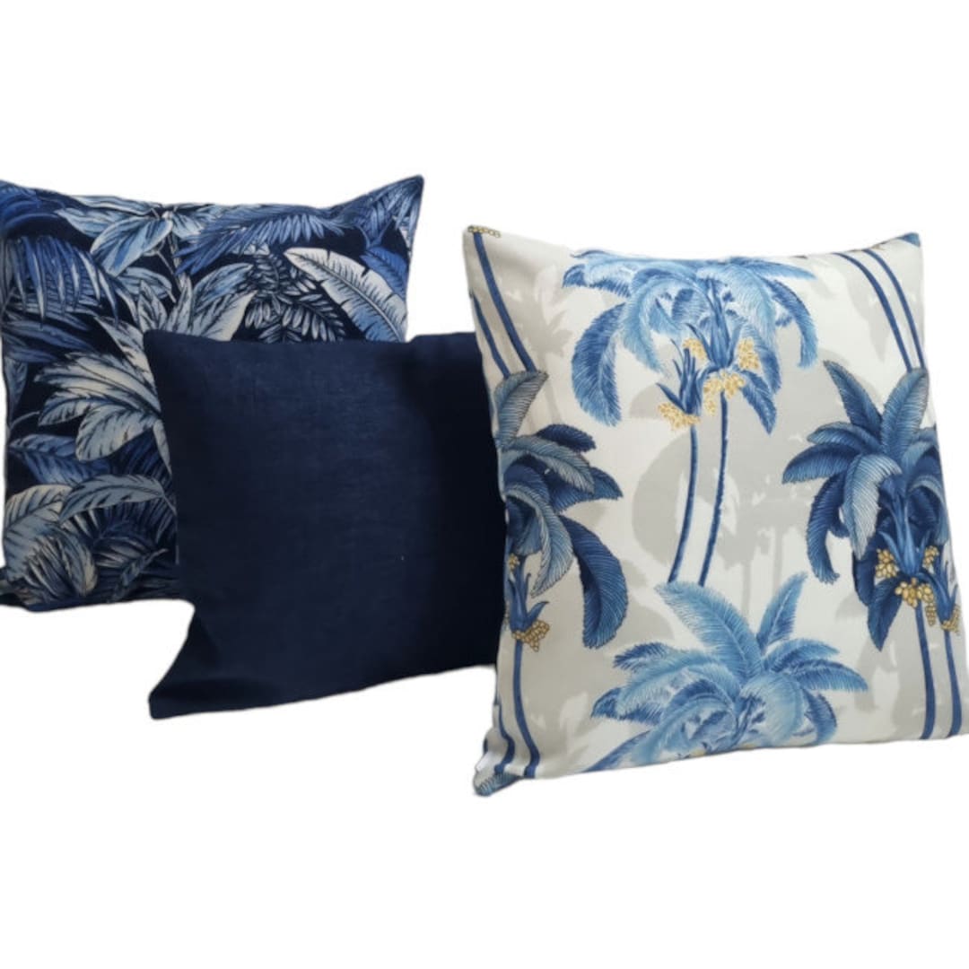 Blue Tropical Outdoor Cushion Cover, Cover Only, Palm Tree Cushions ...
