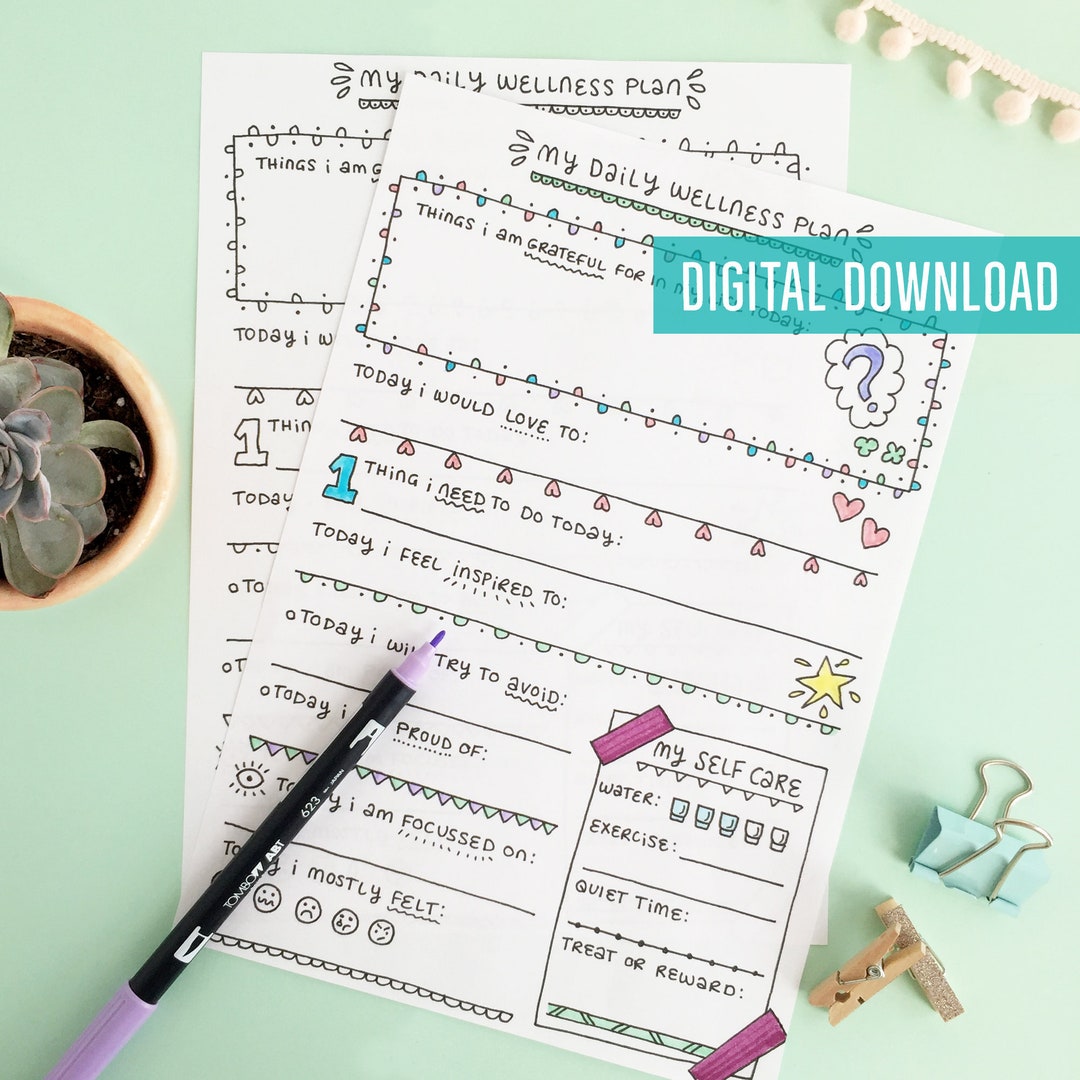 Daily Wellness Planner Printable PDF Download Self-care and Wellbeing ...