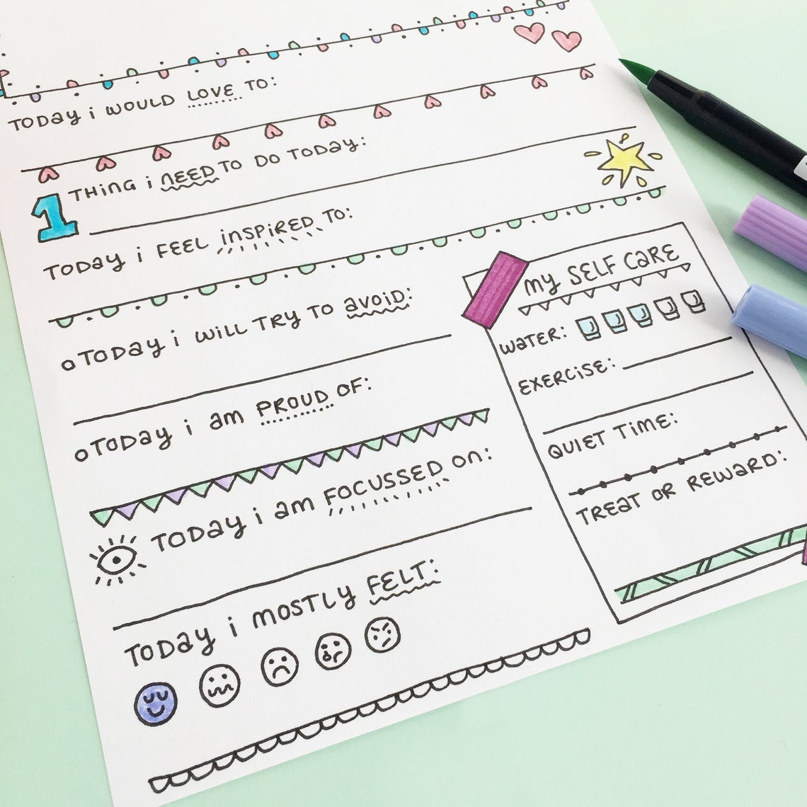 Daily Wellness Planner Printable PDF Download Self-care - Etsy