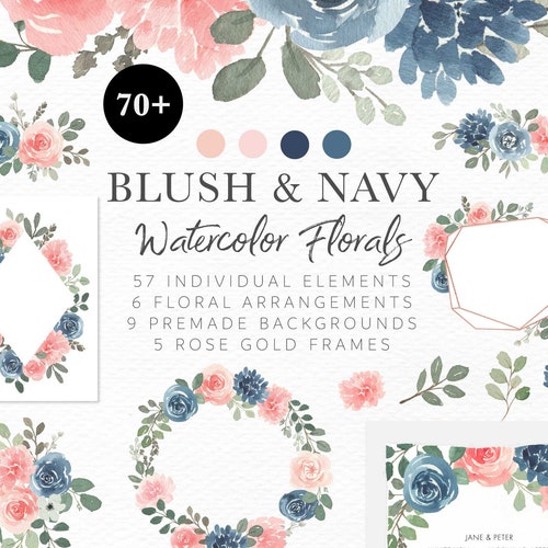 Pink Floral Frame Clipart Watercolor Floral Wreath Set - Etsy