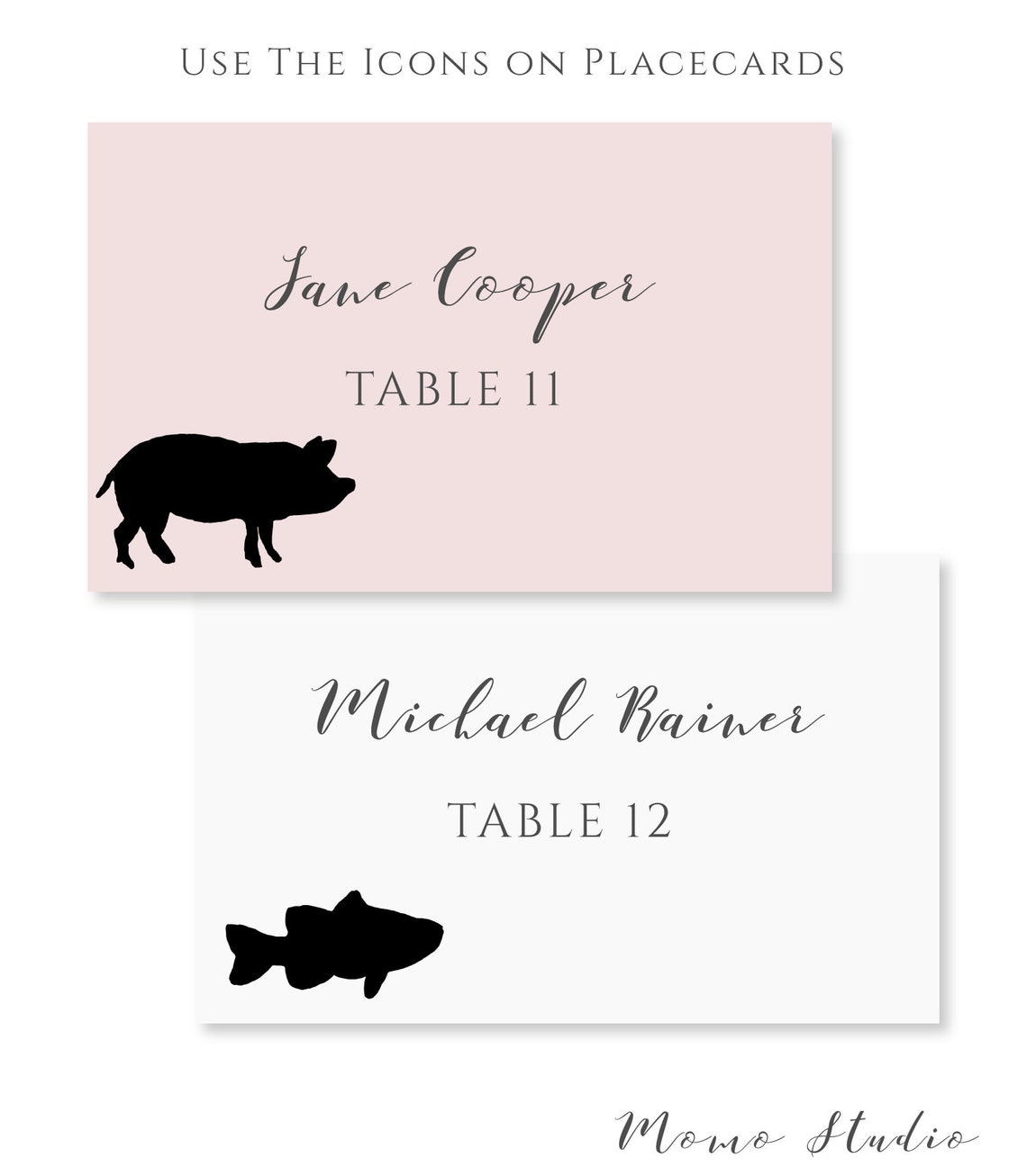 MEAL CHOICE Icons for RSVP Card, Place Card Beef, Vegetarian, Fish ...