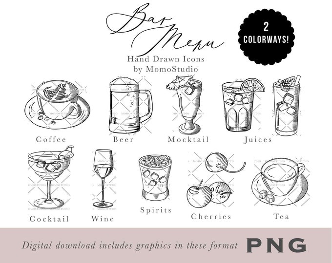 Bar Menu Icons Wedding Drinks Menu Clipart Wedding Drinks Signage ...