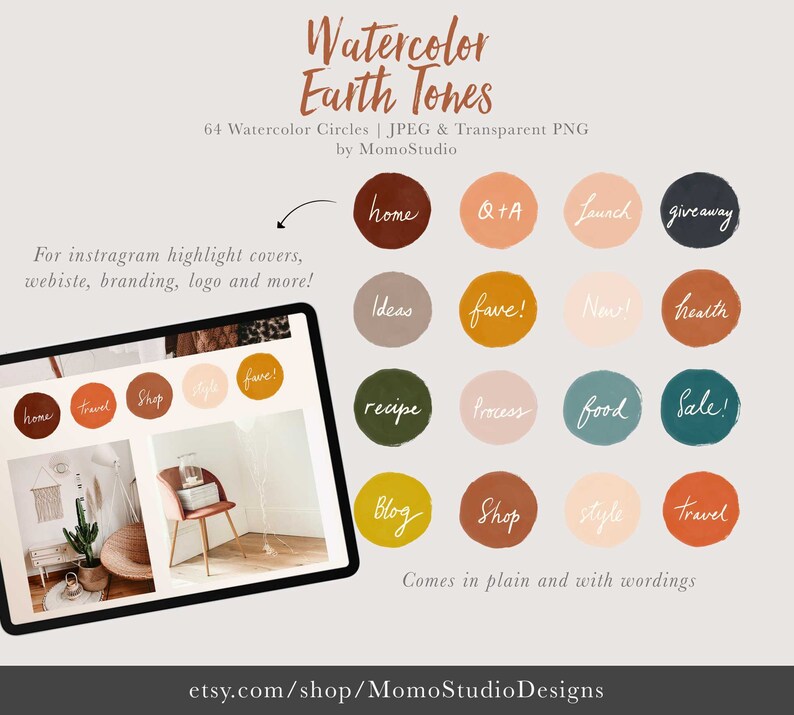 Earth Tones Watercolor Circles Clipart Instagram Story - Etsy