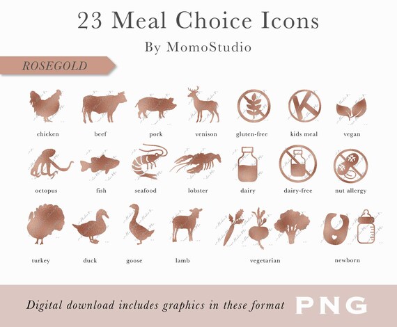 Rose Gold MEAL CHOICE Icons Beef Vegetarian Pork Seafood Vegan | Etsy