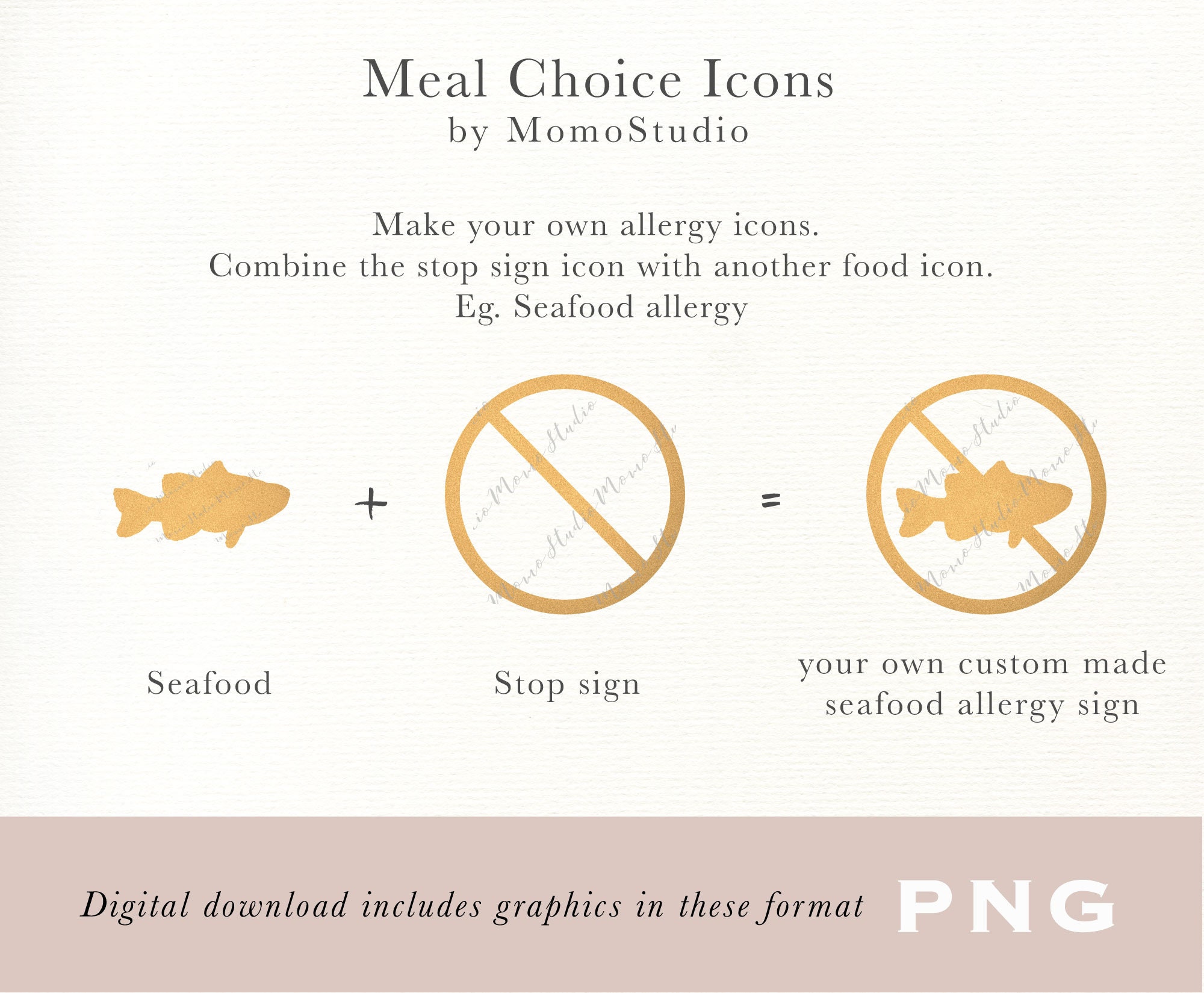 MEAL CHOICE Icon in Gold Beef Vegetarian Vegan Gluten-free Dairy-free ...