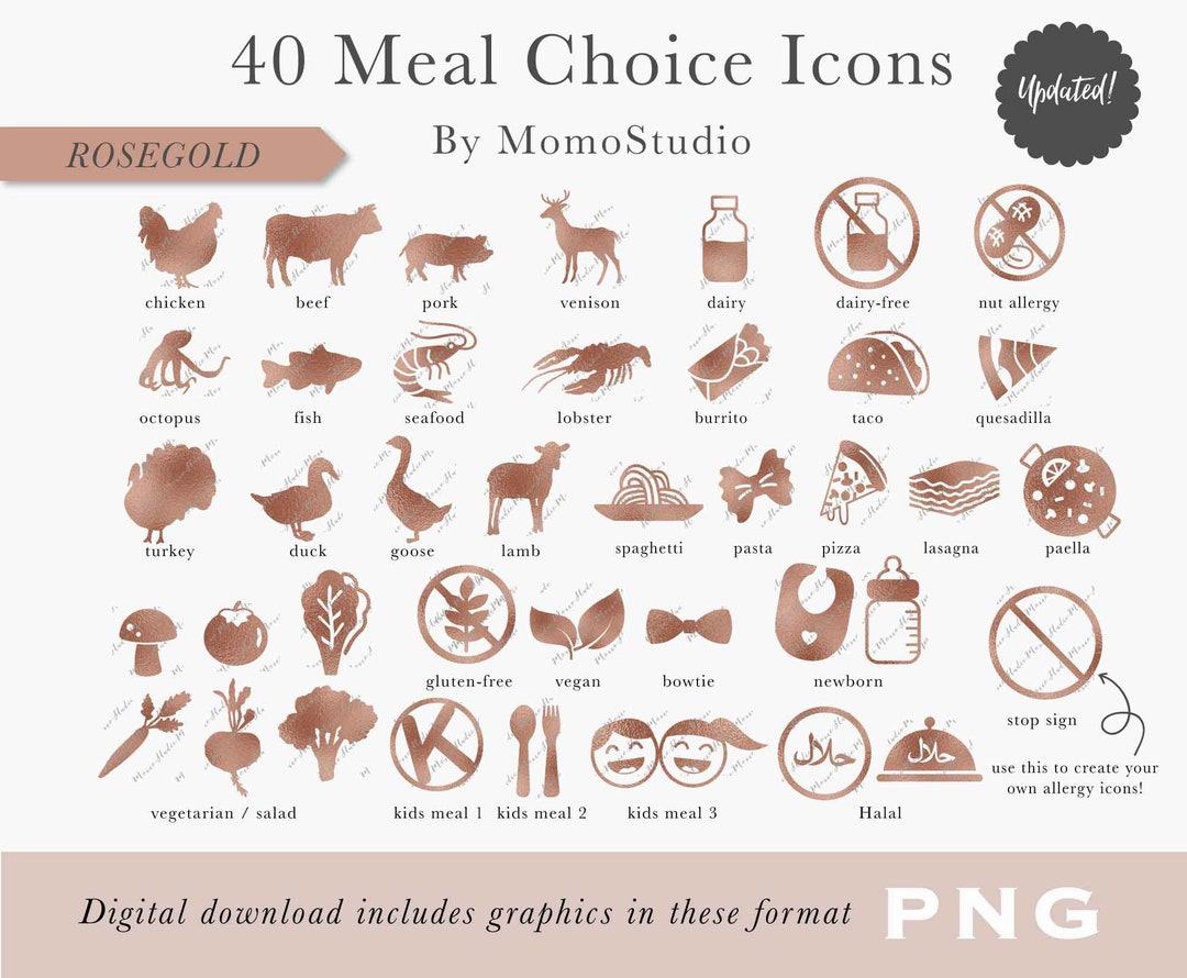 MEAL CHOICE Icon Rosegold Beef Vegetarian Vegan Gluten-free Dairy-free ...