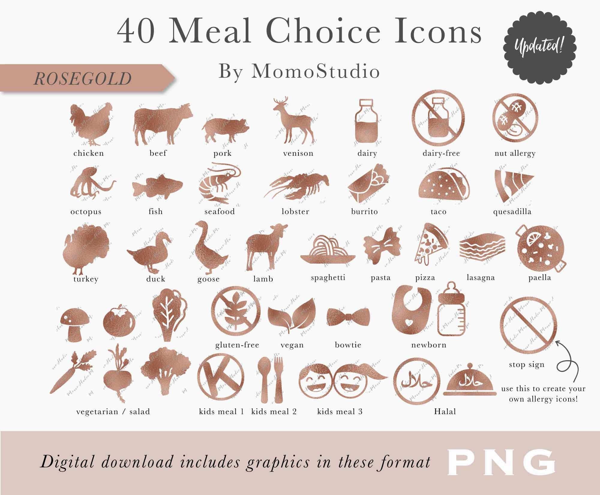 MEAL CHOICE Icon Rosegold Beef Vegetarian Vegan Gluten-free Dairy-free ...