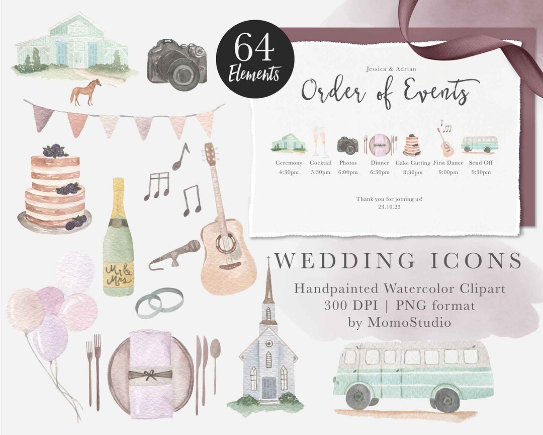 Wedding Icons Wedding Party Timeline Clipart Schedule of - Etsy