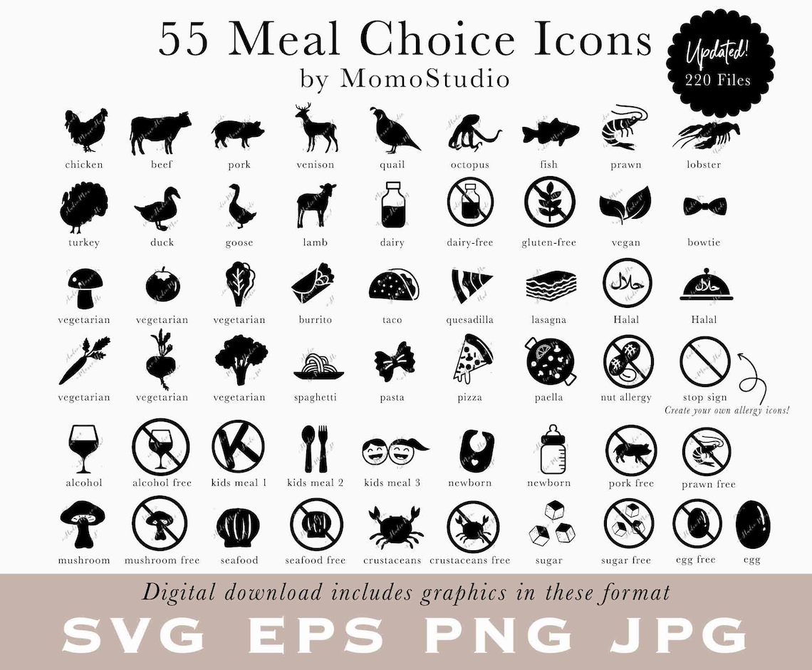 Meal Choice Icons in SVG EPS PNG Jpg Beef Vegetarian - Etsy