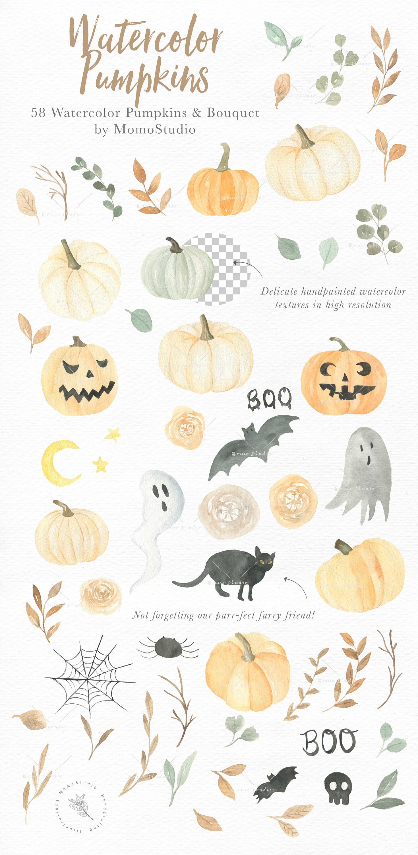 Watercolor Pumpkin Clipart Autumn Fall Clipart Halloween | Etsy