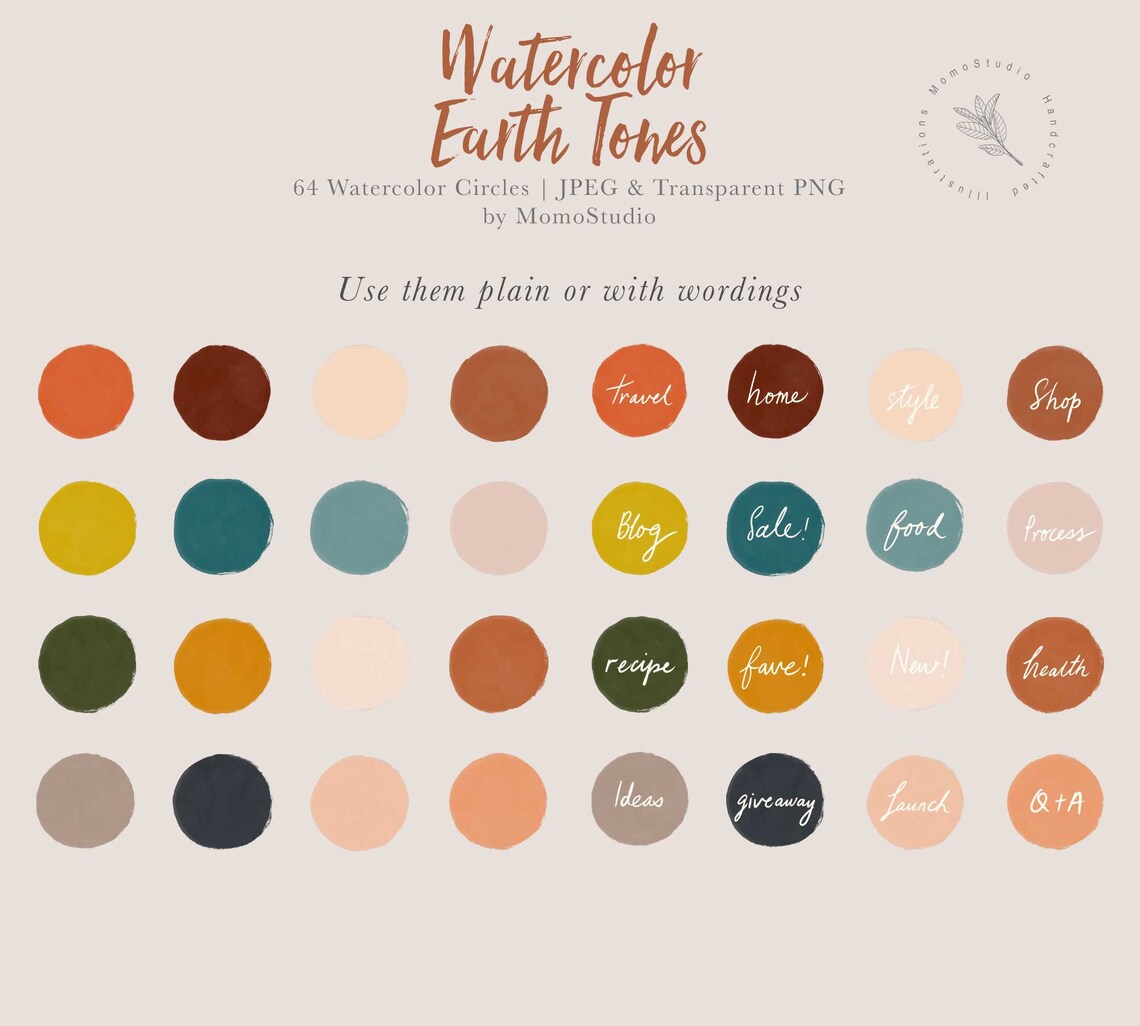 Earth Tones Watercolor Circles Clipart Instagram Story | Etsy
