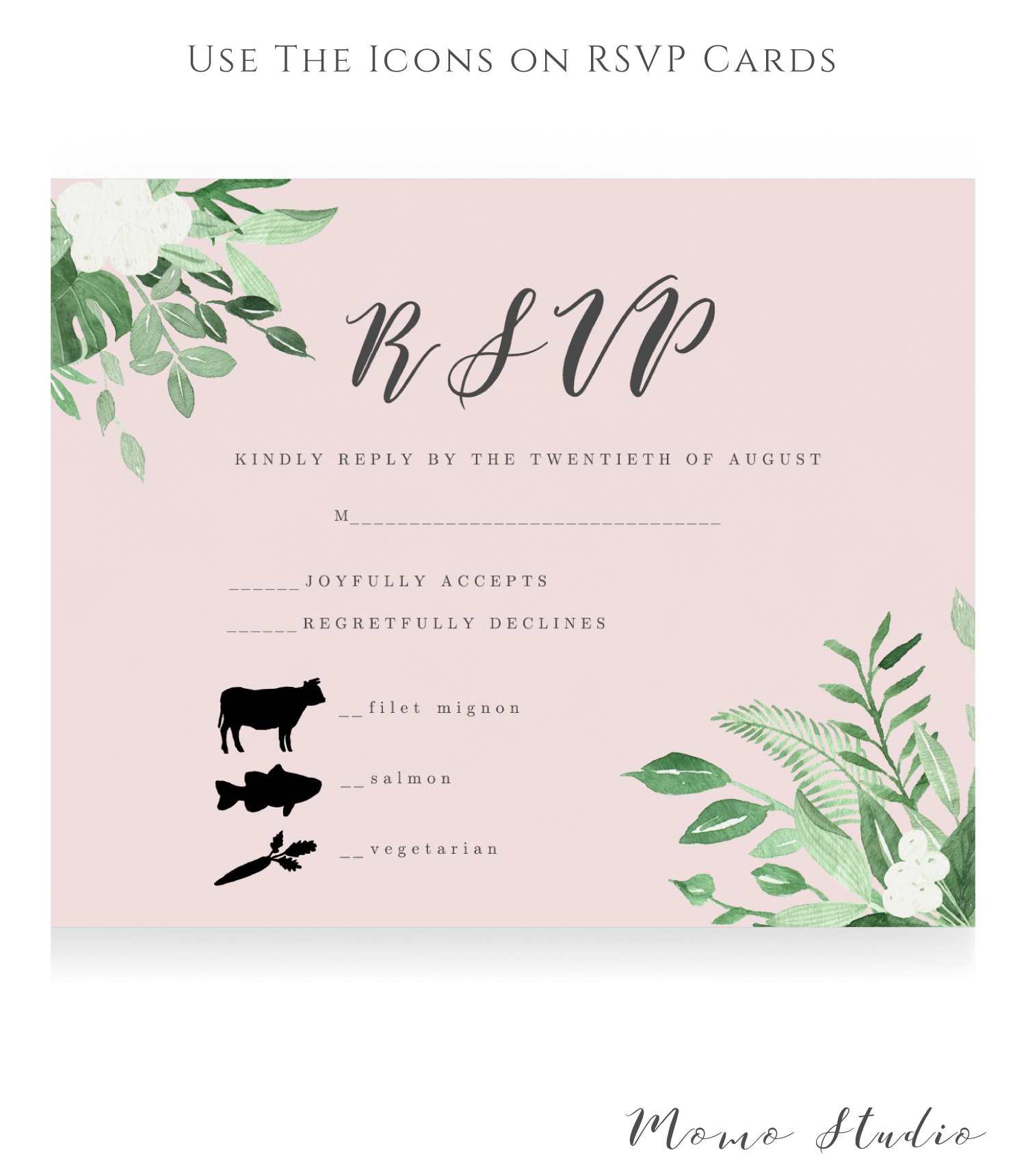 MEAL CHOICE Icons for RSVP Card, Place Card Beef, Vegetarian, Fish ...