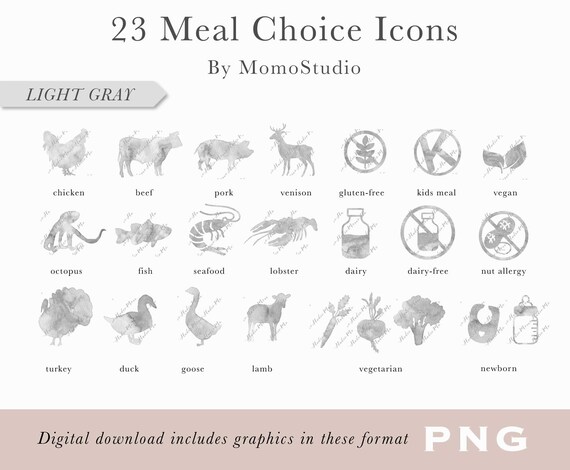 Watercolor MEAL CHOICE Icons Beef Vegetarian Pork Seafood | Etsy