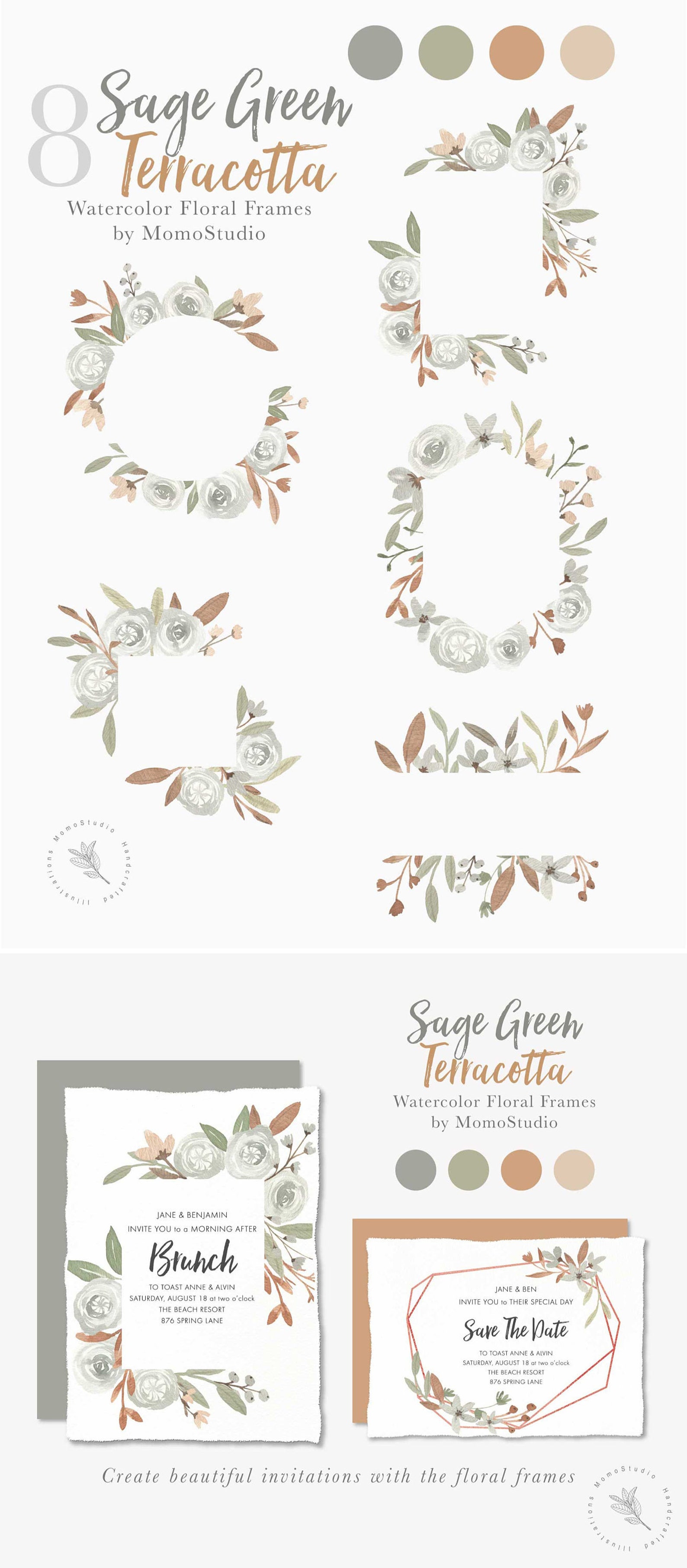 Watercolor Sage Green Frames: Sage Green Terracota Greenery - Etsy