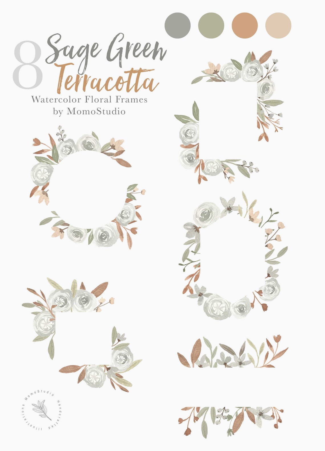 Watercolor Sage Green Frames: Sage Green Terracota Greenery - Etsy