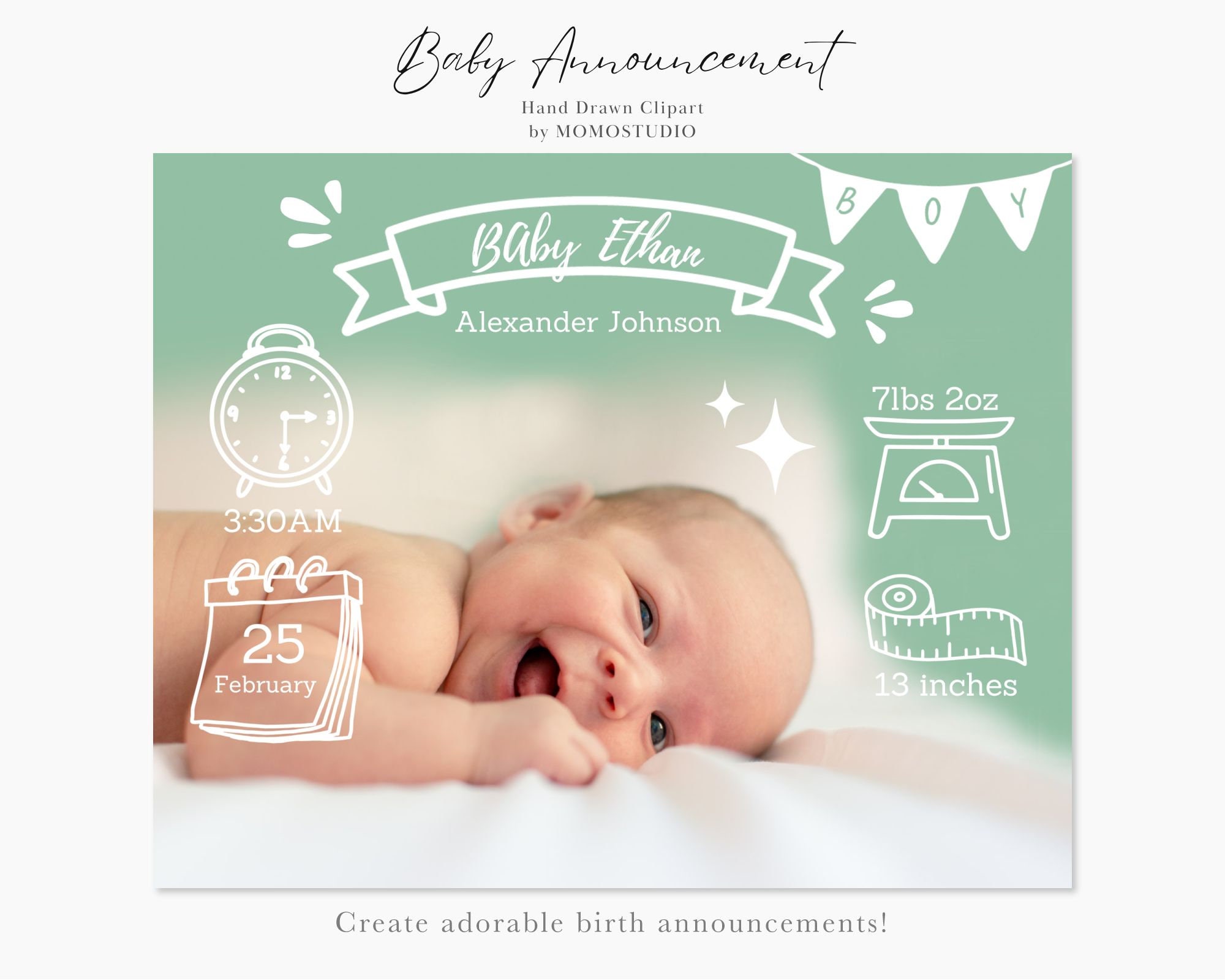 Baby Shower Clipart Baby Announcement Png Birth Announcement - Etsy