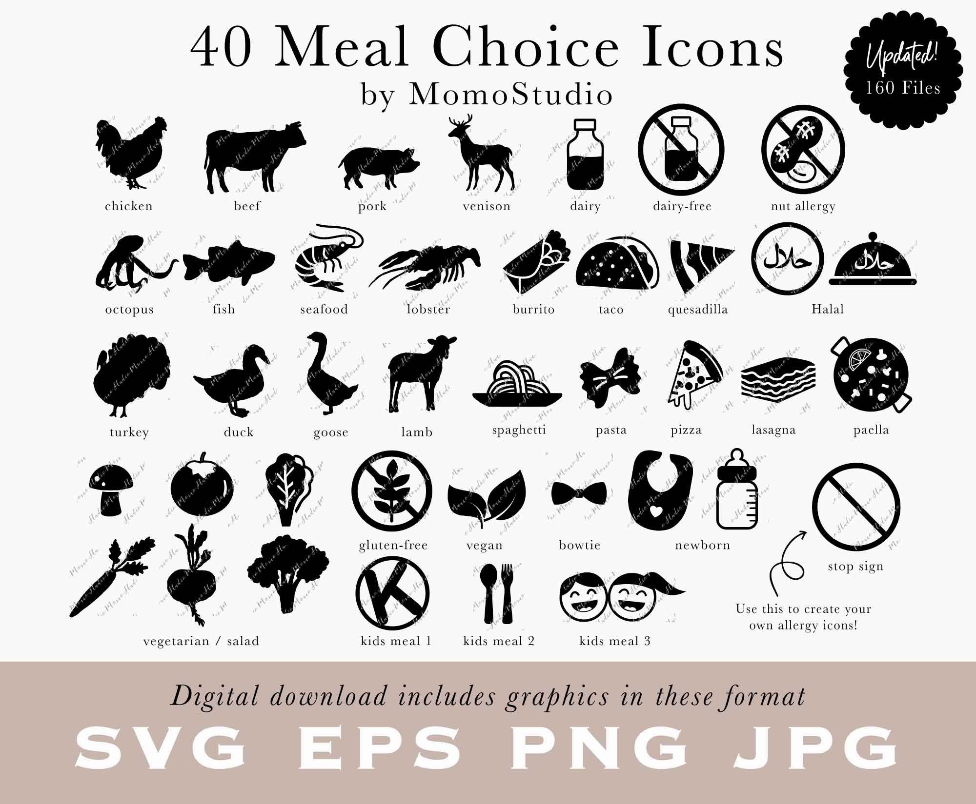 Meal Choice Icons in SVG EPS PNG Jpg Beef, Vegetarian, Vegan, Gluten ...