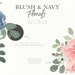 Watercolor BLUSH NAVY Florals Clipart: Spring Greenery Florals PNG ...