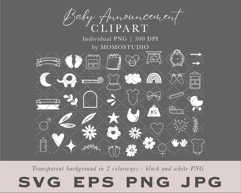 Baby Shower Clipart Baby Announcement Png Birth Announcement - Etsy