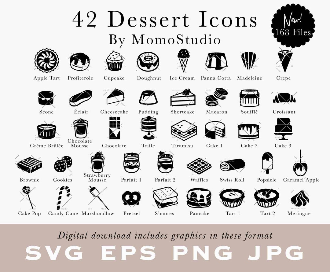 Dessert Icons / Bakery Menu / Food Clipart / Cakes Pastries Patisserie ...