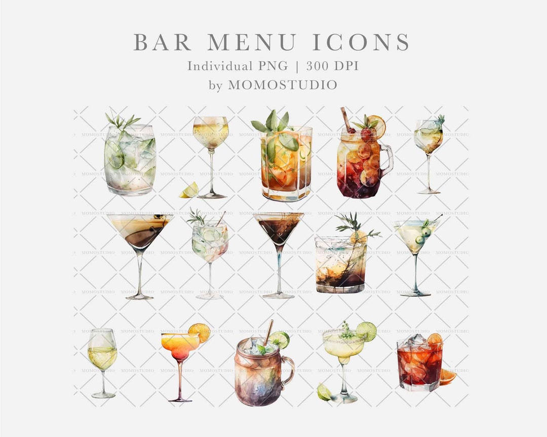 Bar Menu Icons Wedding Drinks Menu Clipart Wedding Drinks Signage ...