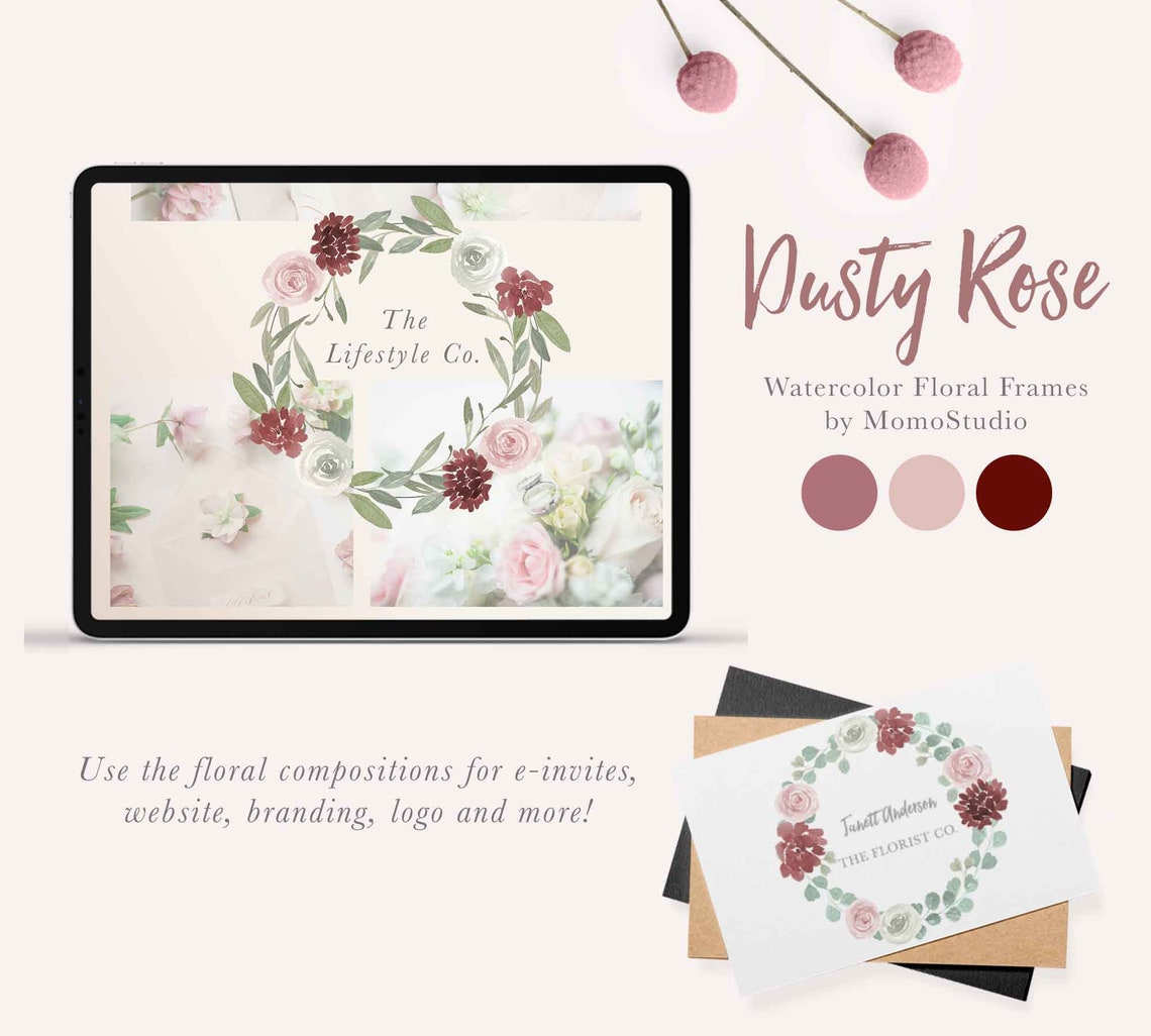 Dusty Rose Burgundy Watercolor Floral Wreaths Clipart Fall | Etsy Dusty Rose Burgundy Watercolor Floral Wreaths Clipart Fall | Etsy