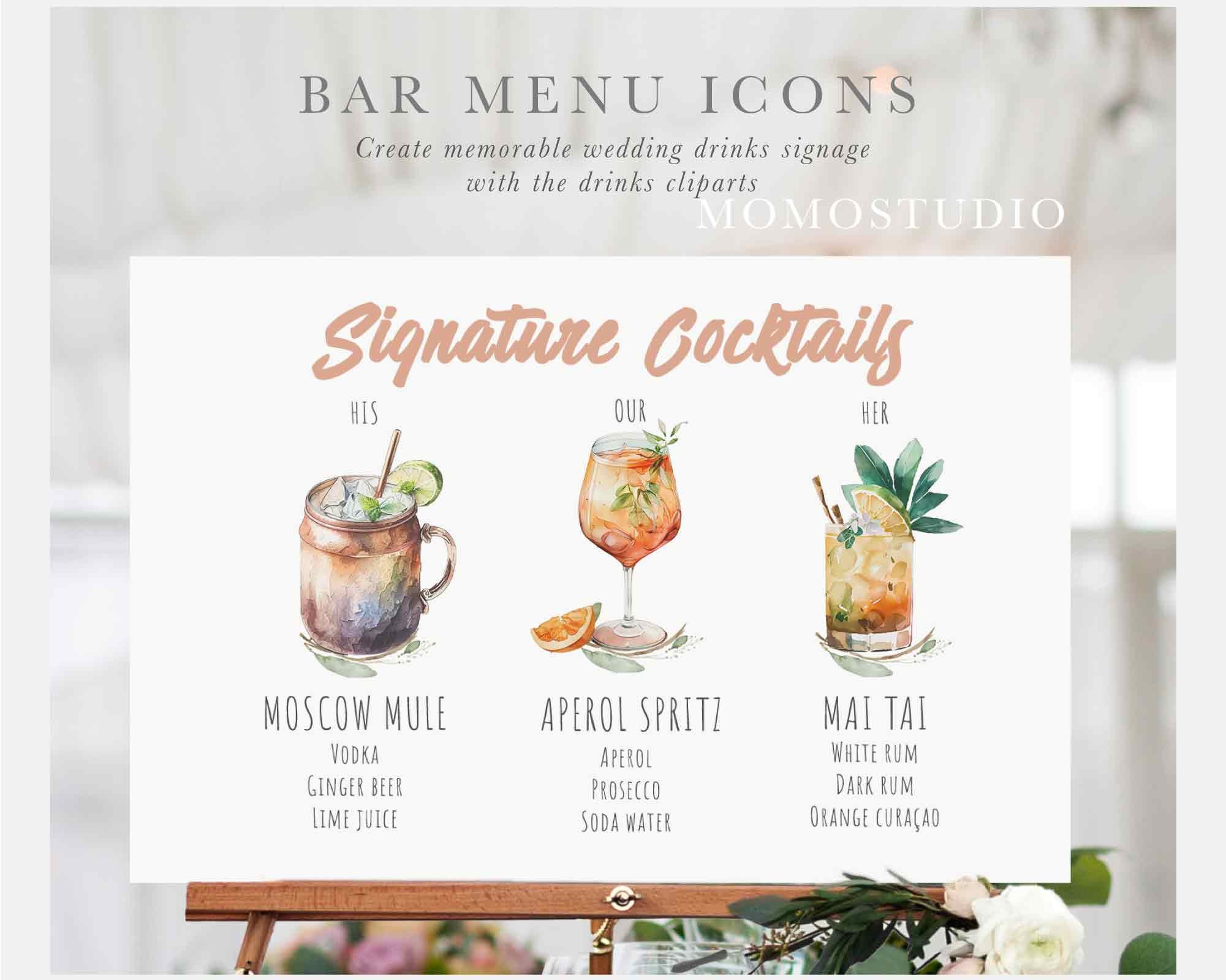 Bar Menu Icons Wedding Drinks Menu Clipart Wedding Drinks - Etsy