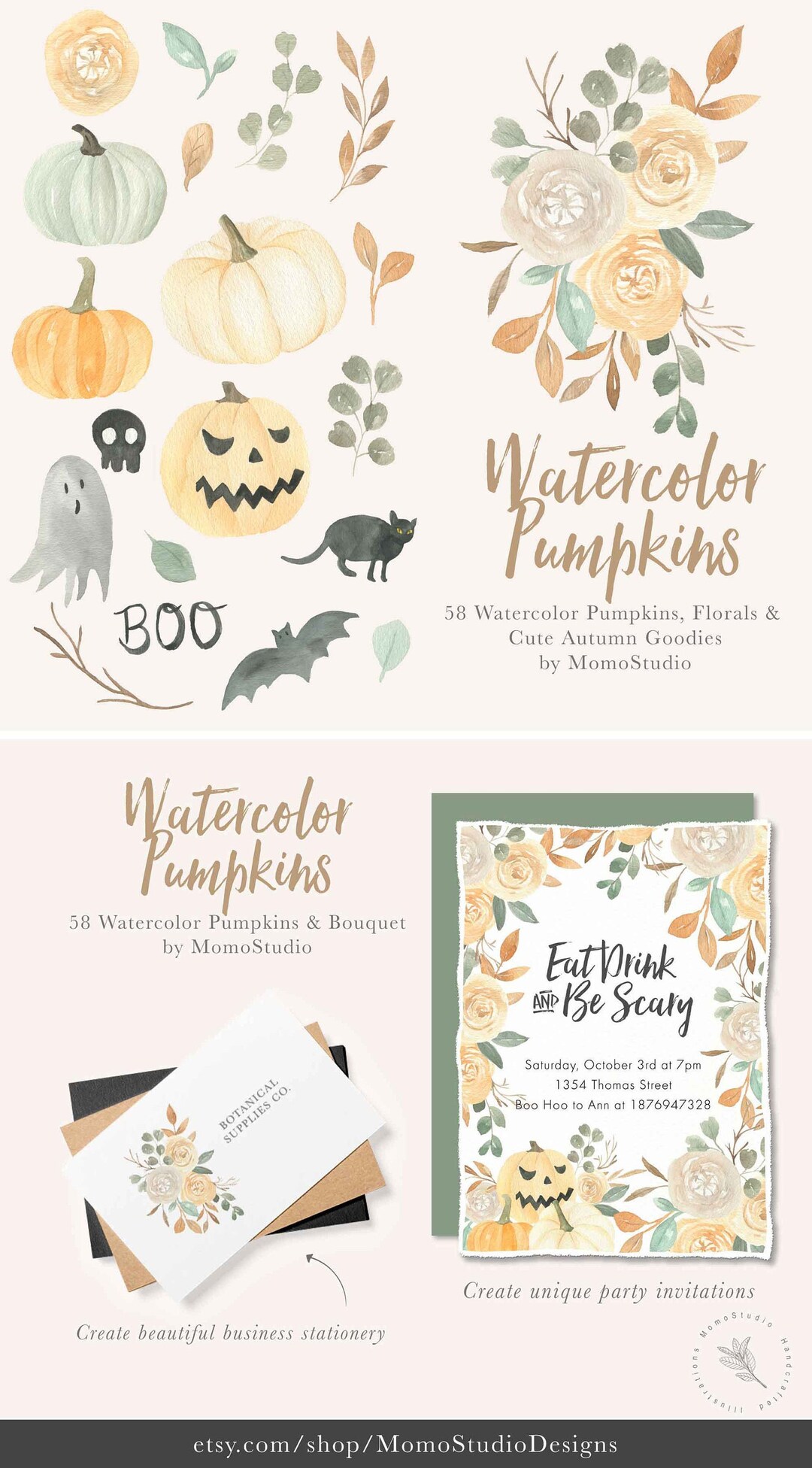 Watercolor Pumpkin Clipart, Autumn Fall Clipart, Halloween Clipart ...