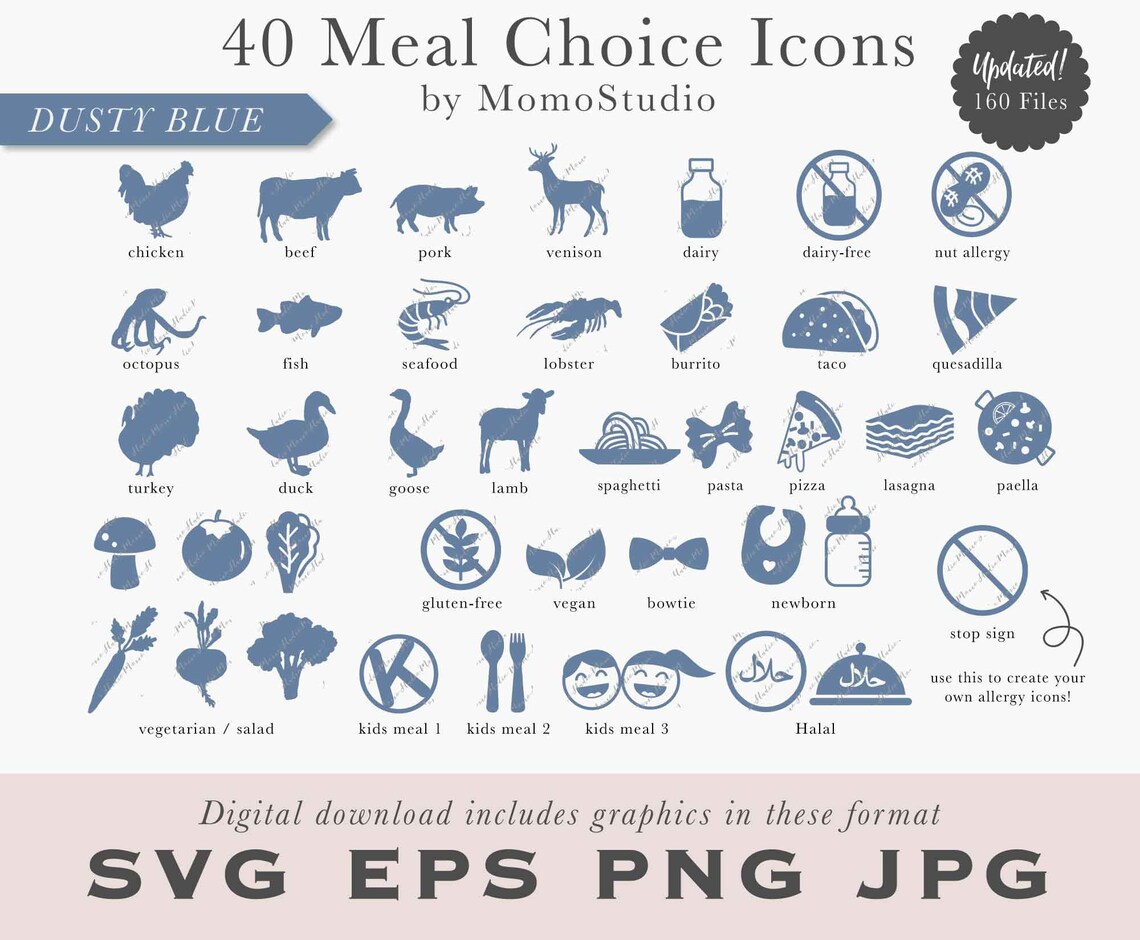 Meal Choice Icons in SVG EPS PNG Jpg Beef Vegetarian - Etsy
