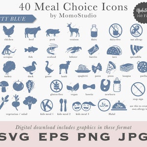 Meal Choice Icons in SVG EPS PNG Jpg - Beef, Vegetarian, Vegan, Gluten ...