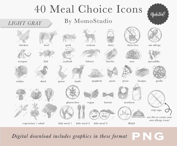 Watercolor MEAL CHOICE Icons: Beef Vegetarian Vegan | Etsy