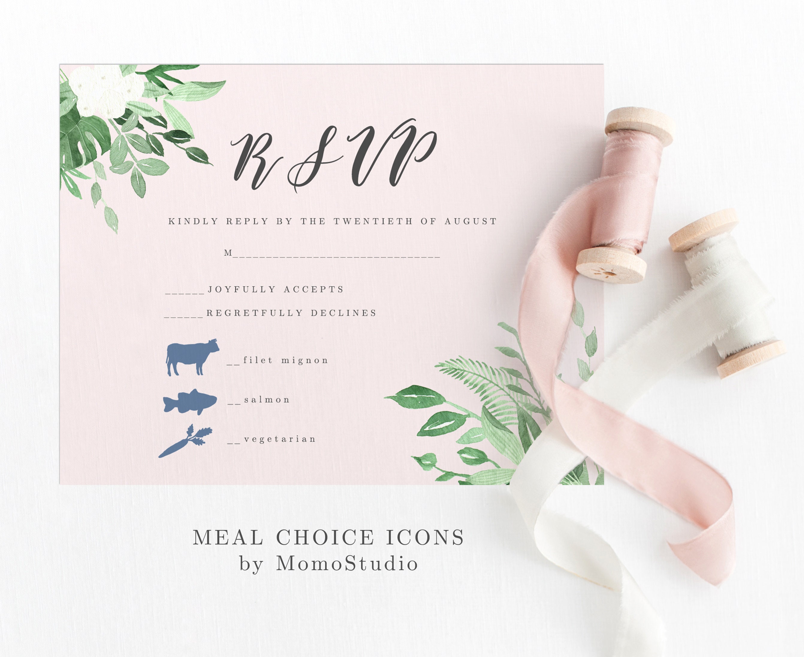 MEAL CHOICE Icons for RSVP Card, Place Card Beef, Vegetarian, Fish ...