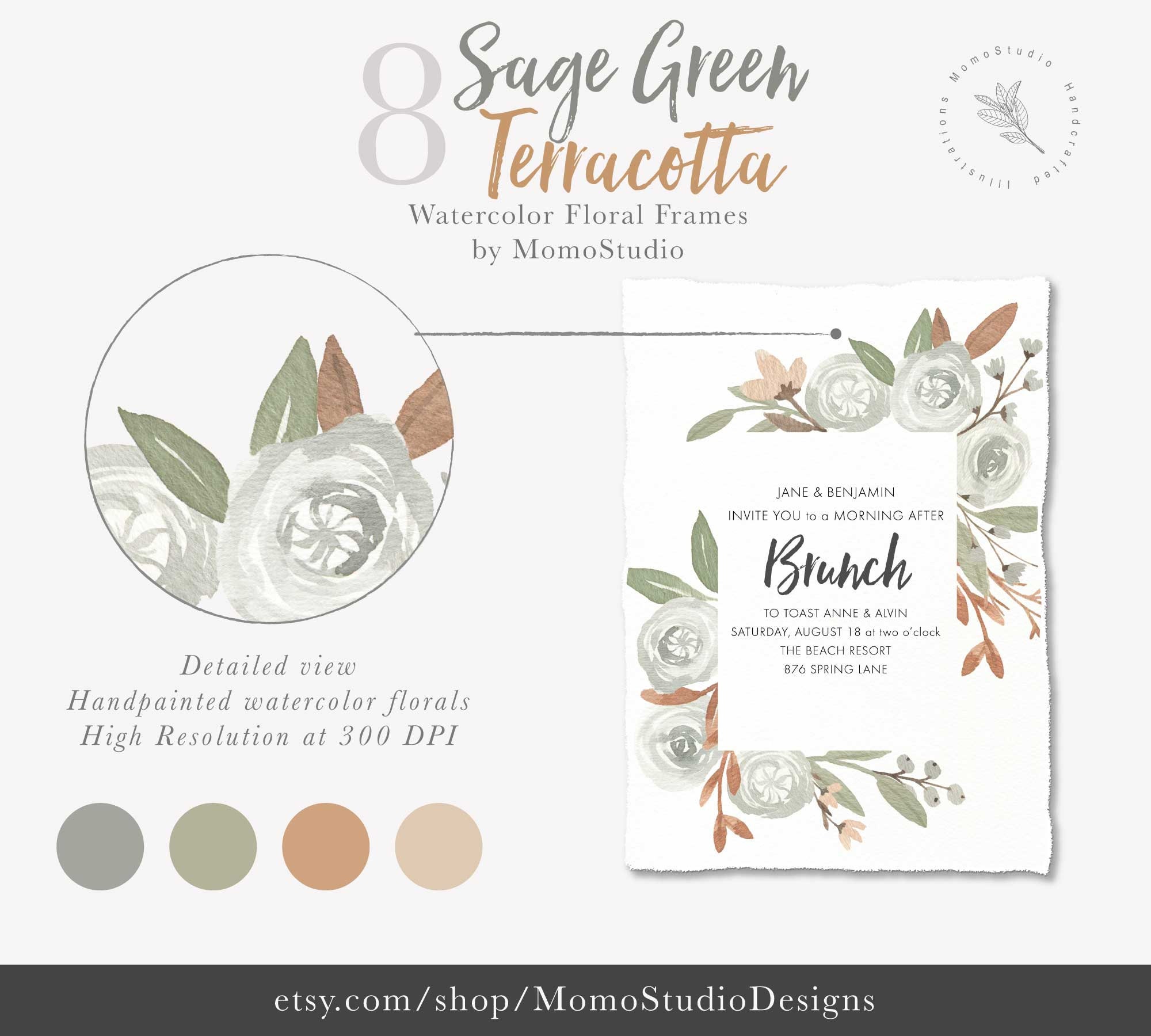 Watercolor Sage Green Frames: Sage Green Terracota Greenery | Etsy