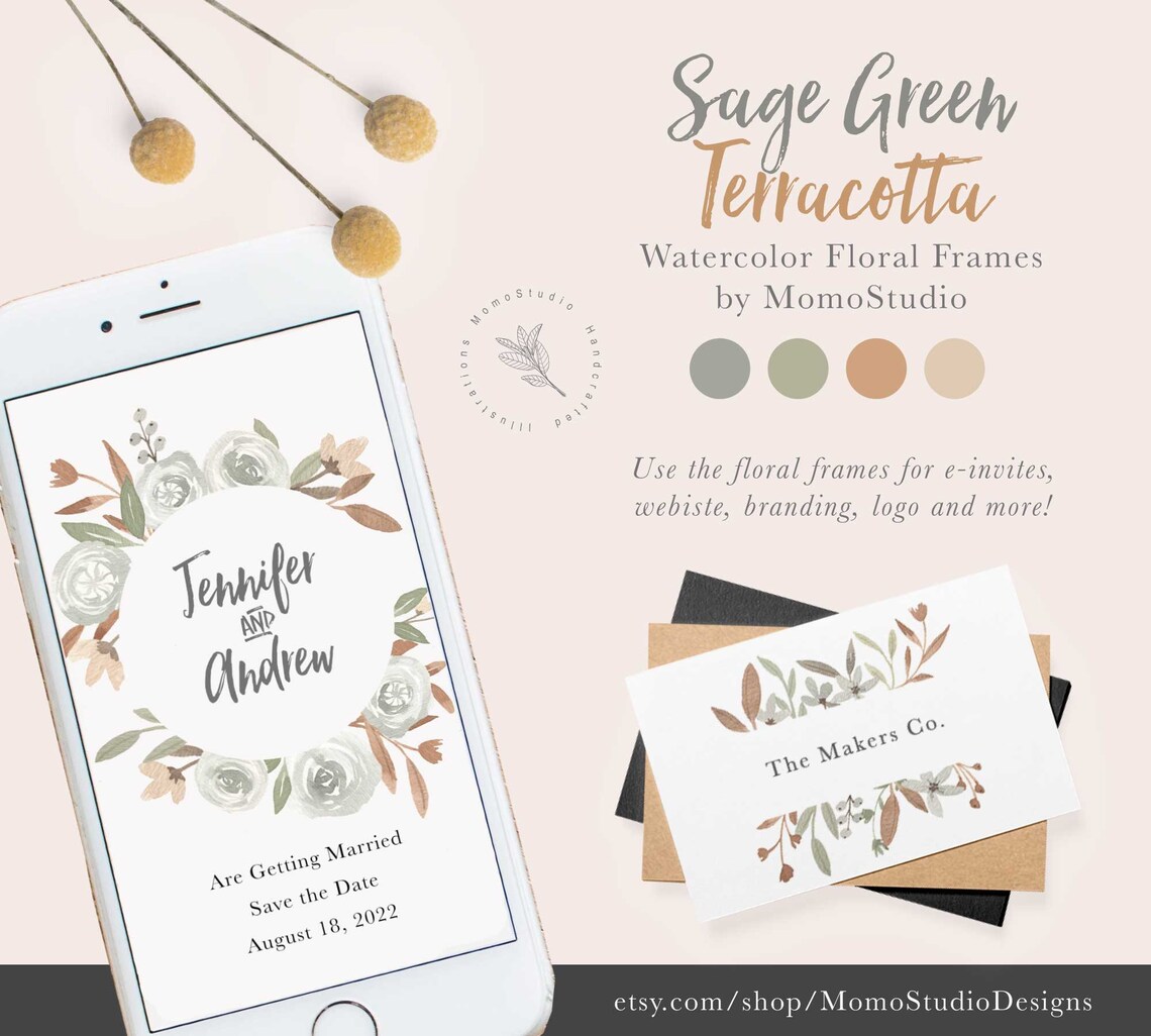 Watercolor Sage Green Frames: Sage Green Terracota Greenery - Etsy