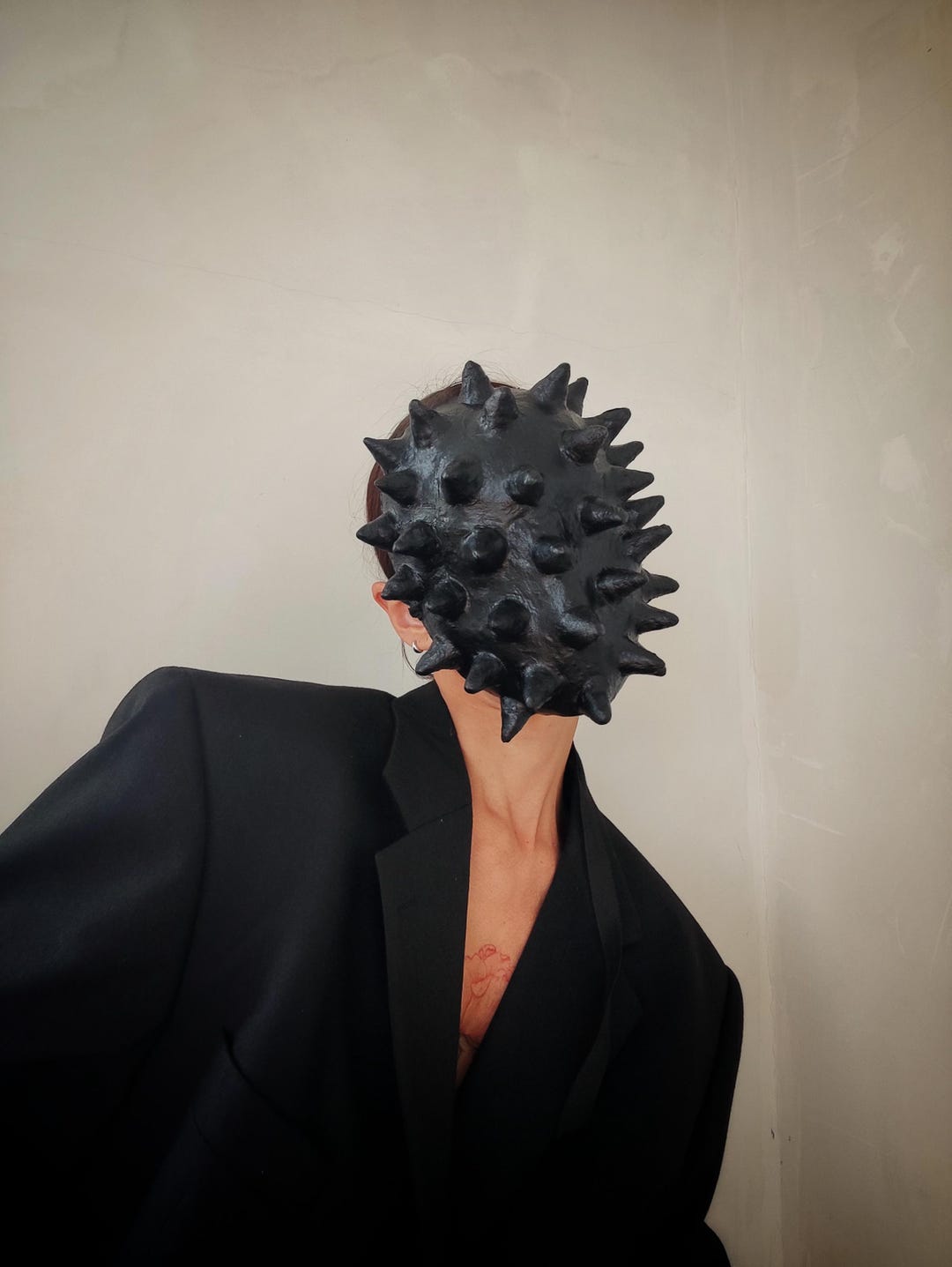 Black Spiked/ Horror Mask/ Handmade Paper Mache Mask/ Blind Mask ...