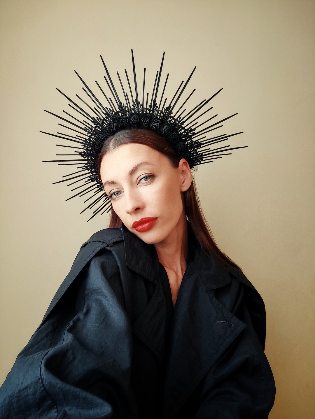 Gothic Crown Witch Crown Halloween Headband Black Halo Headpiece Black ...