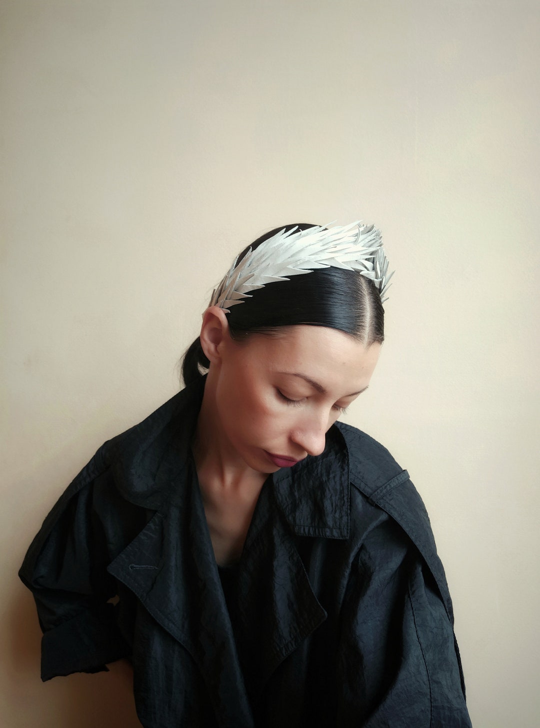 White Crown/ Leather Crown/ Bridal Headpiece/ Crown of the Snow Queen ...