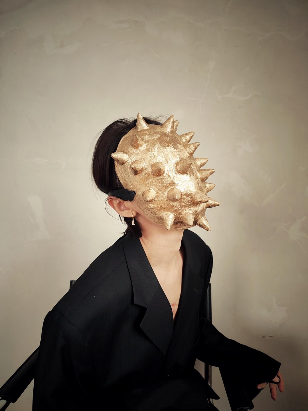 Gold Spiked/ Horror Mask/ Handmade Paper Mache Mask/ Blind Mask/ Gothic ...