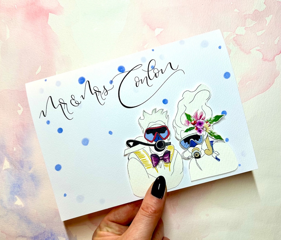 Scuba Diving Couple Card Calligraphy Names, Message Custom Wedding Card ...
