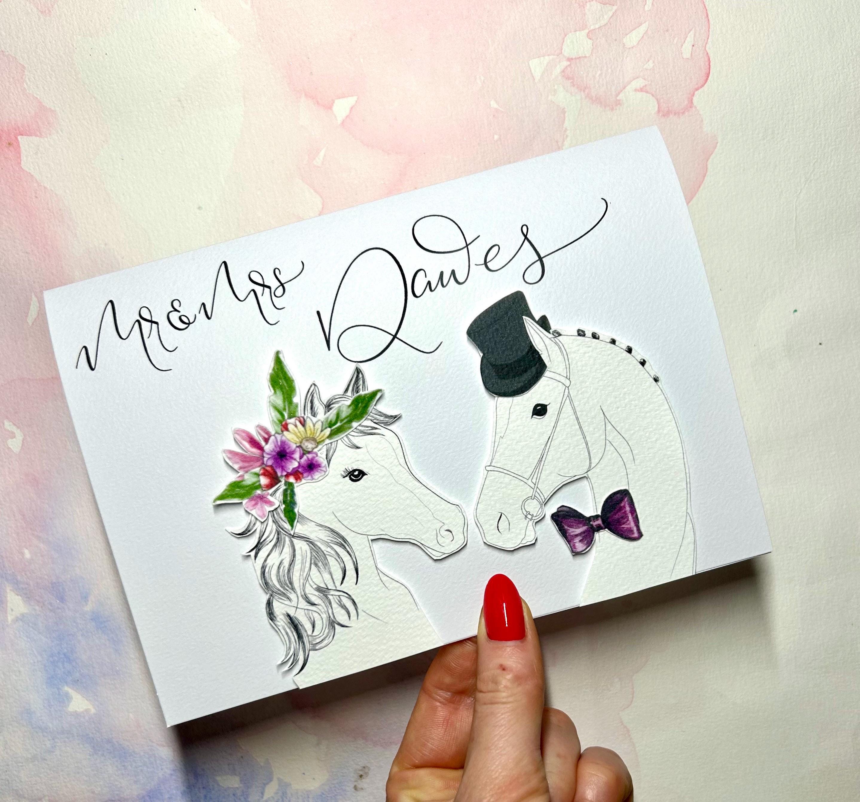 Personalized Horse Wedding Card | Hand-drawn Equine Engagement Gift - Etsy