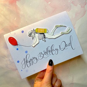 Scuba Diver Birthday Card | Personalized Calligraphy, 3D Detail - Etsy