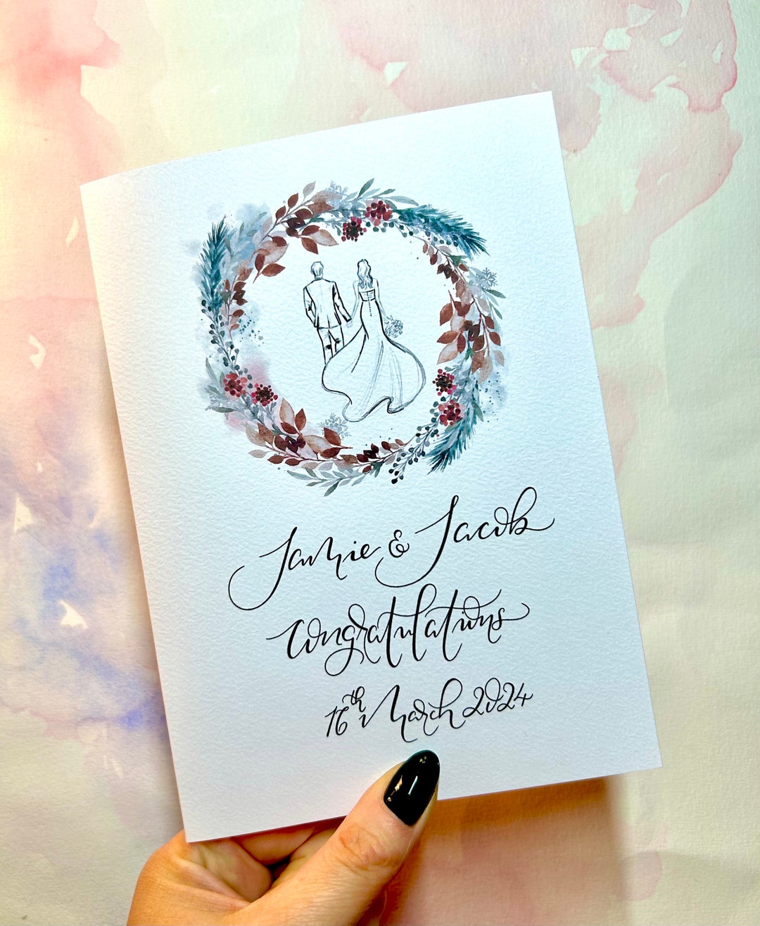 Wedding Personalised Card With Couple Getting Married Illustration ...