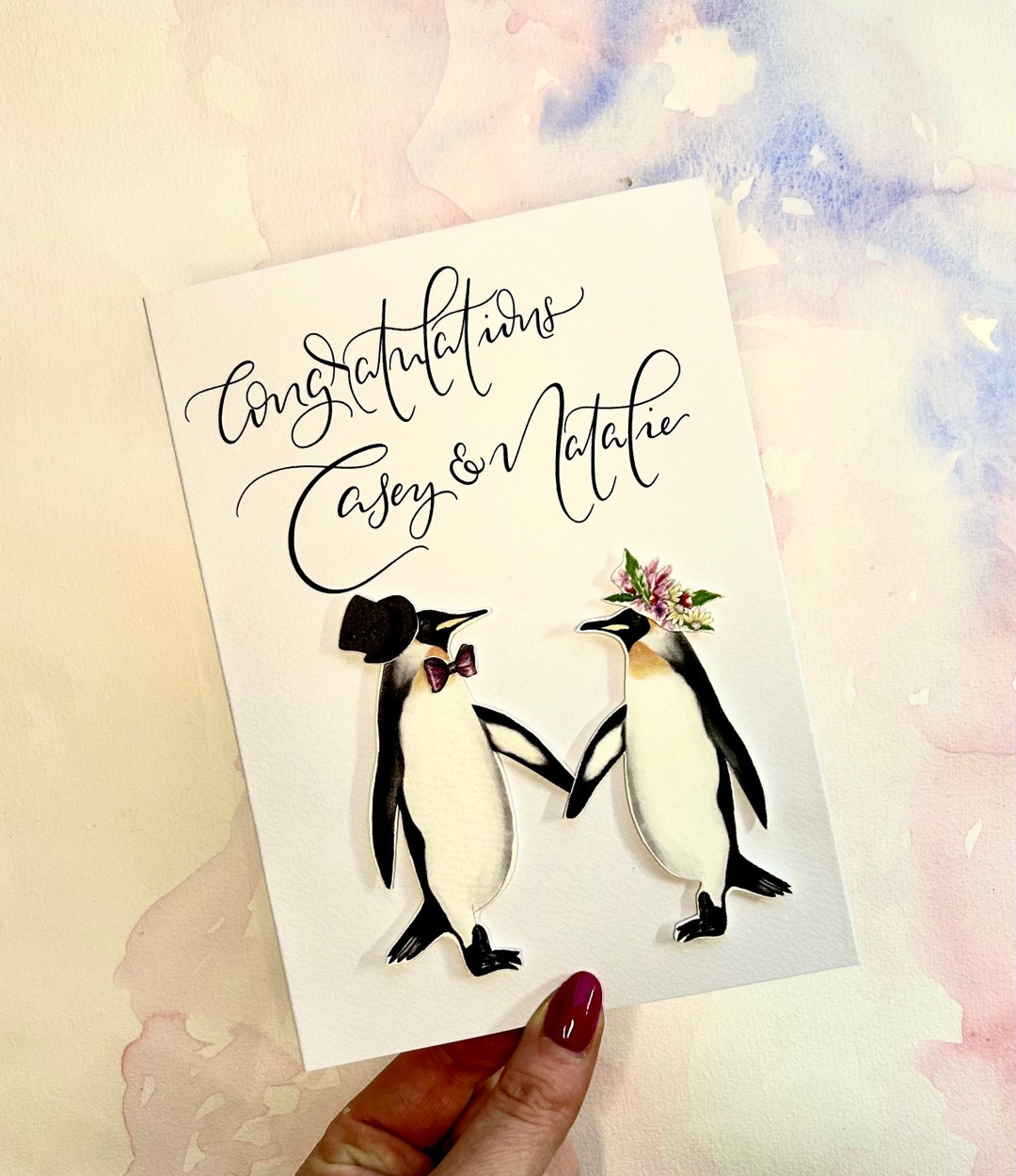 Penguin Wedding or Engagement Card – Personalised Animal Couple Card ...