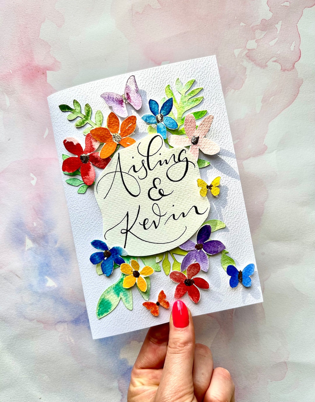 Personalised Calligraphy Couple Floral Card Couple Card Birthday Card ...