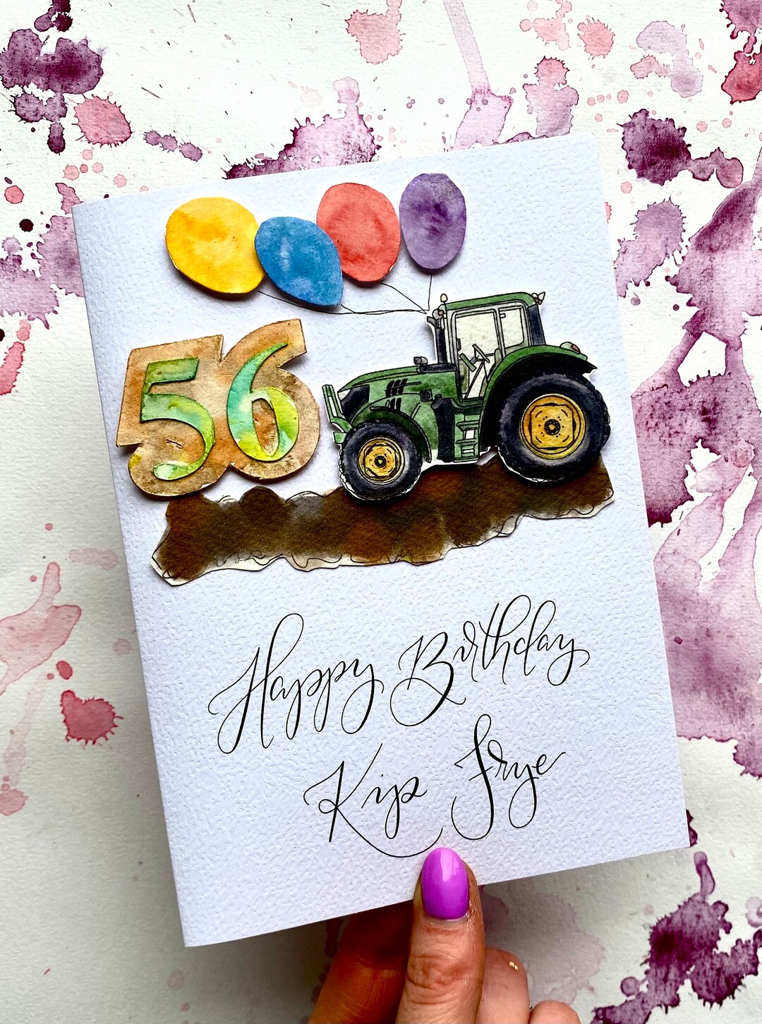 Personalised Calligraphy Farm Tractor Themed Birthday With Age Dad ...