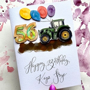 Personalized Tractor Birthday Card | Hand-drawn Calligraphy - Etsy